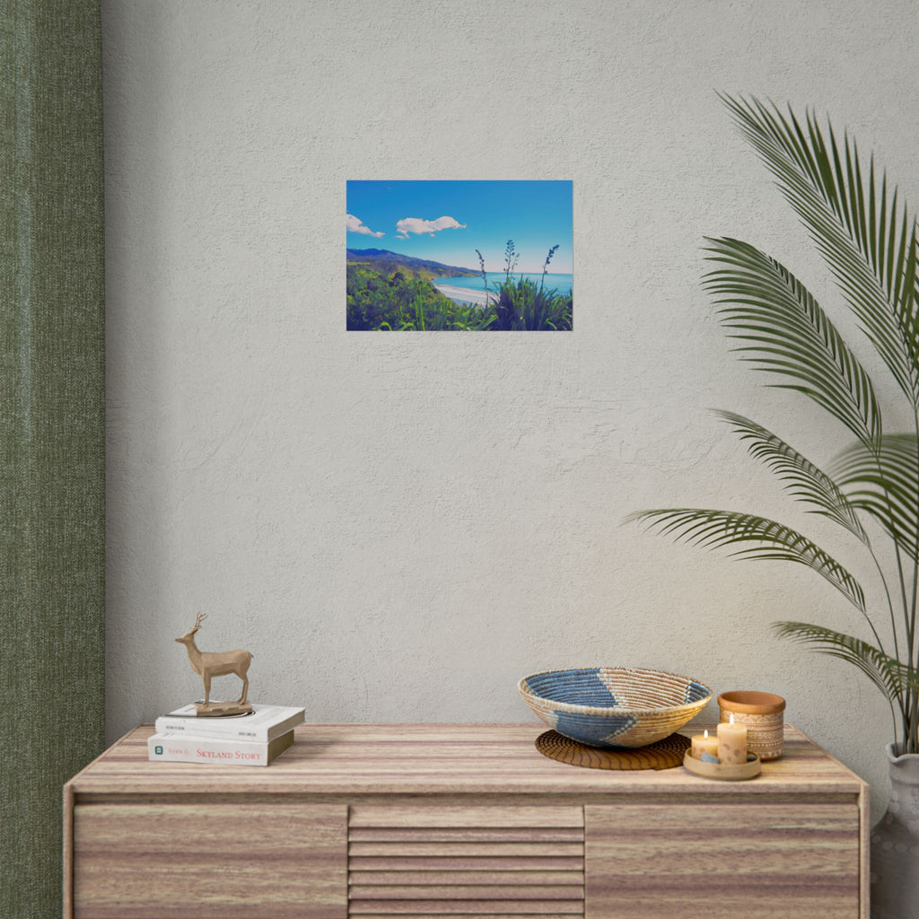 "Raglan Ocean View" Poster — Sunny Beach Landscape Rolled Wall Art ...